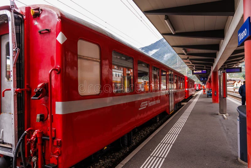 Tirano, Italy - September, 2024: Bernina Express Train Arriving at ...