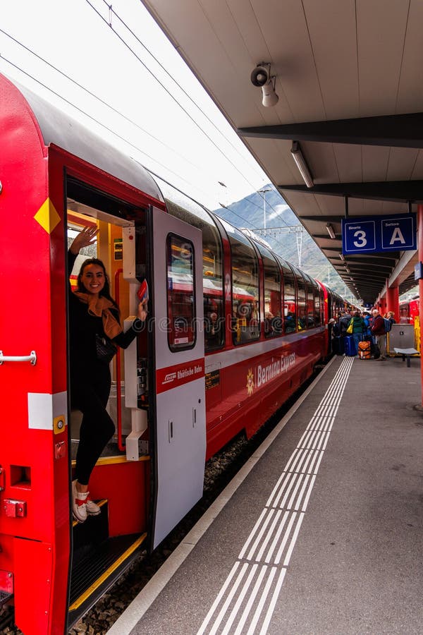 Tirano, Italy - September, 2024: Bernina Express Train Arriving at ...