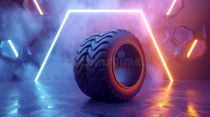 This Tire Ad Banner Presents a Close Up View of a 3D Realistic Tire ...
