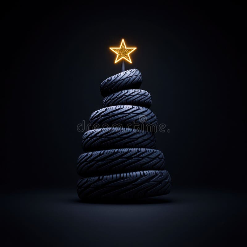 Tire Christmas Tree with Glowing Star Stock Illustration - Illustration ...