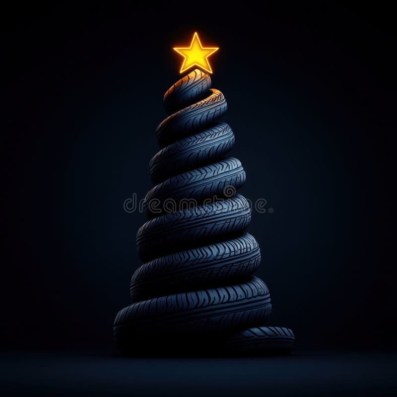 Tire Christmas Tree with Glowing Star Stock Illustration - Illustration ...