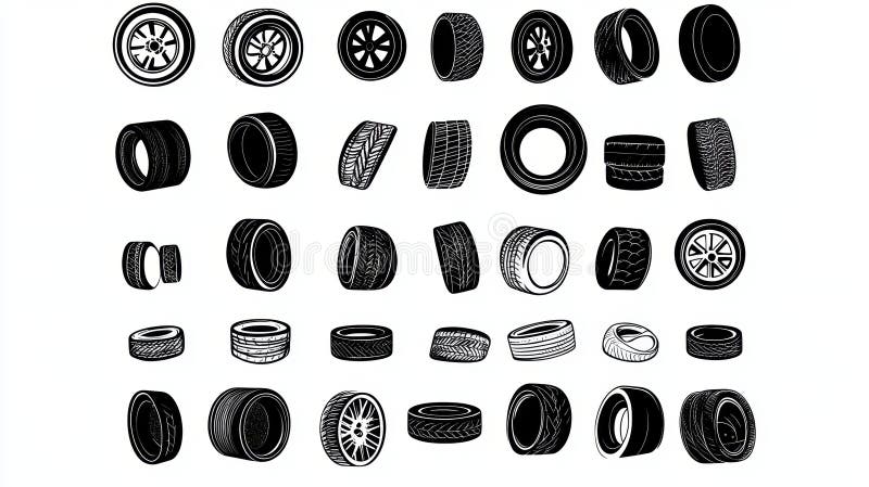 Tire Collection: Black & White Stock Illustration - Illustration of ...