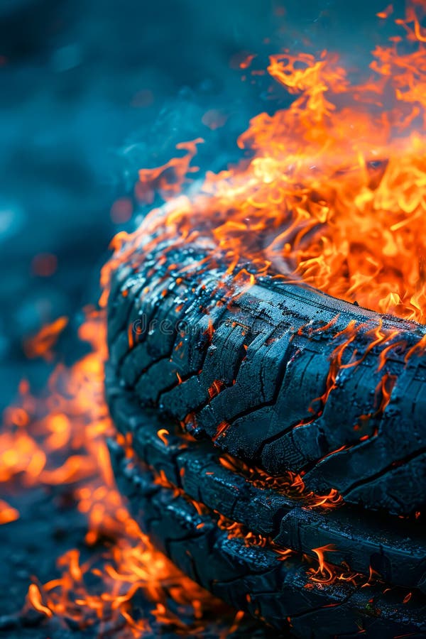 Tire is on Fire and is Surrounded by Flames. Generative AI Stock Photo ...