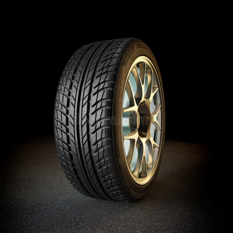 Tire with golden rim stock illustration. Illustration of vehicle ...