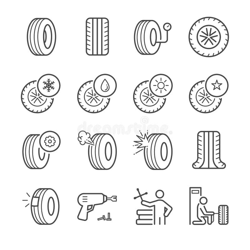 Tire icons set stock vector. Illustration of drive, rubber - 89980603