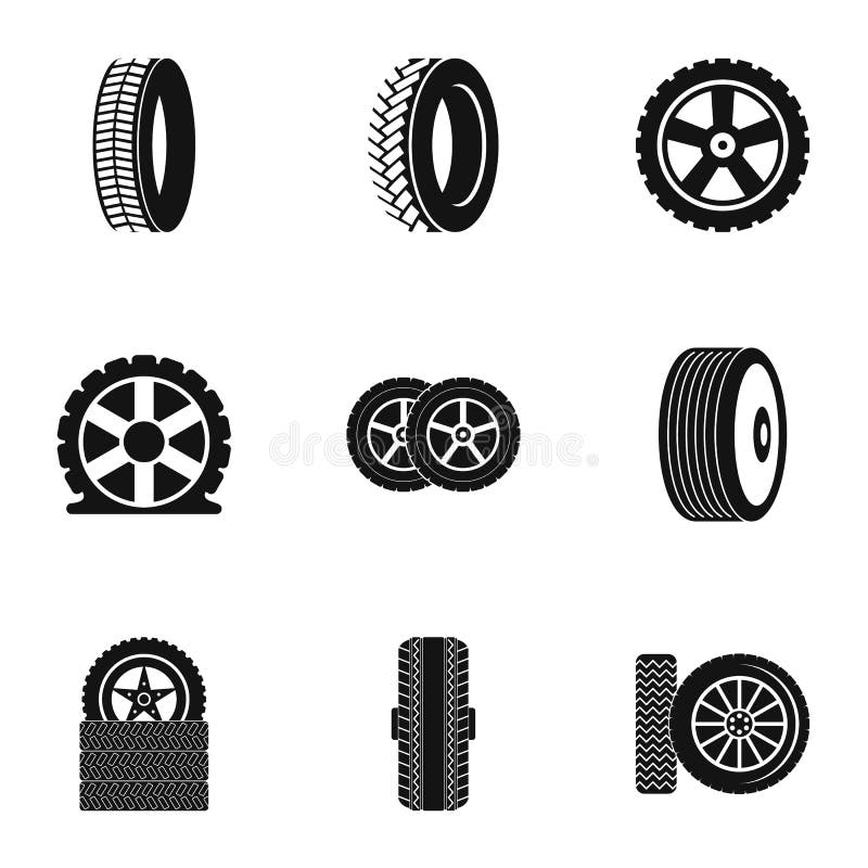 Tire Icons Set, Simple Style Stock Illustration - Illustration of black ...