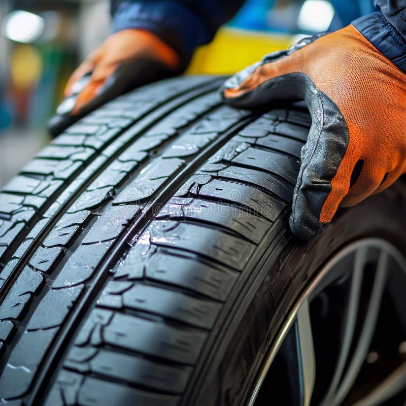 Mechanic Checking Tire Tread Auto Inspection Garage Stock Photos - Free ...