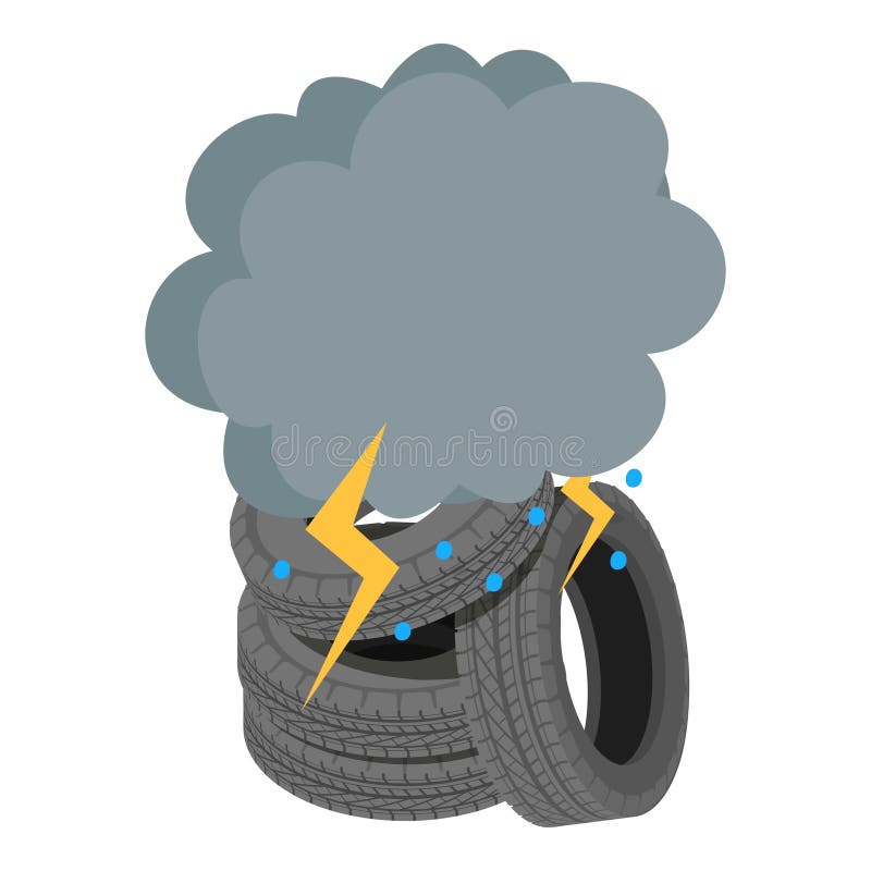 Tire Junkyard Icon Isometric Vector. Old Worn Car Tire and Storm Cloud ...