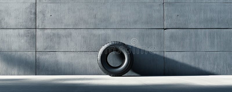 Tire Leaning Against Concrete Wall Casting Shadow, Minimal Urban Design ...