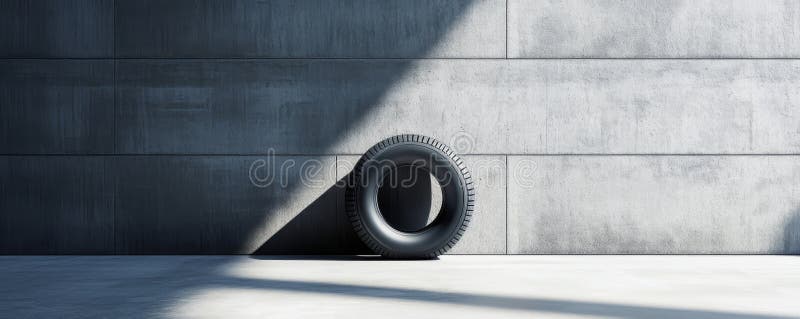 Tire Leaning Against Concrete Wall with Dramatic Shadow, Minimal ...