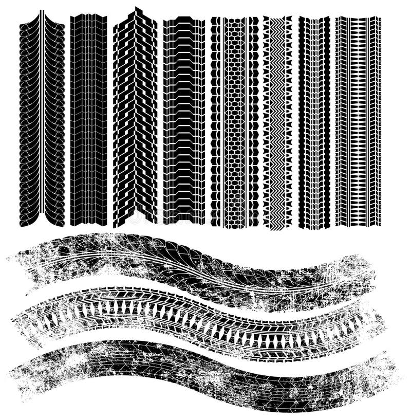 Car Tire Patterns, Wheel Tyre Tread Track Imprints Stock Vector ...