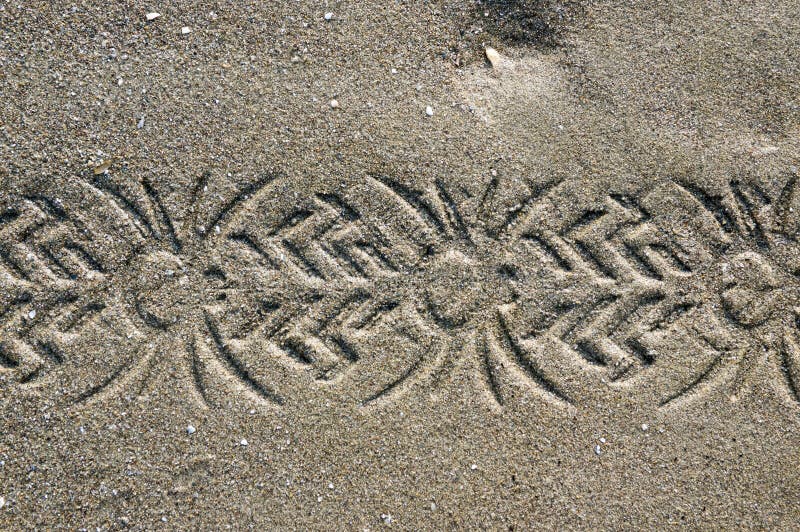 Tire Sample in the Sand. Background with Beige Fine Sand Stock Photo ...