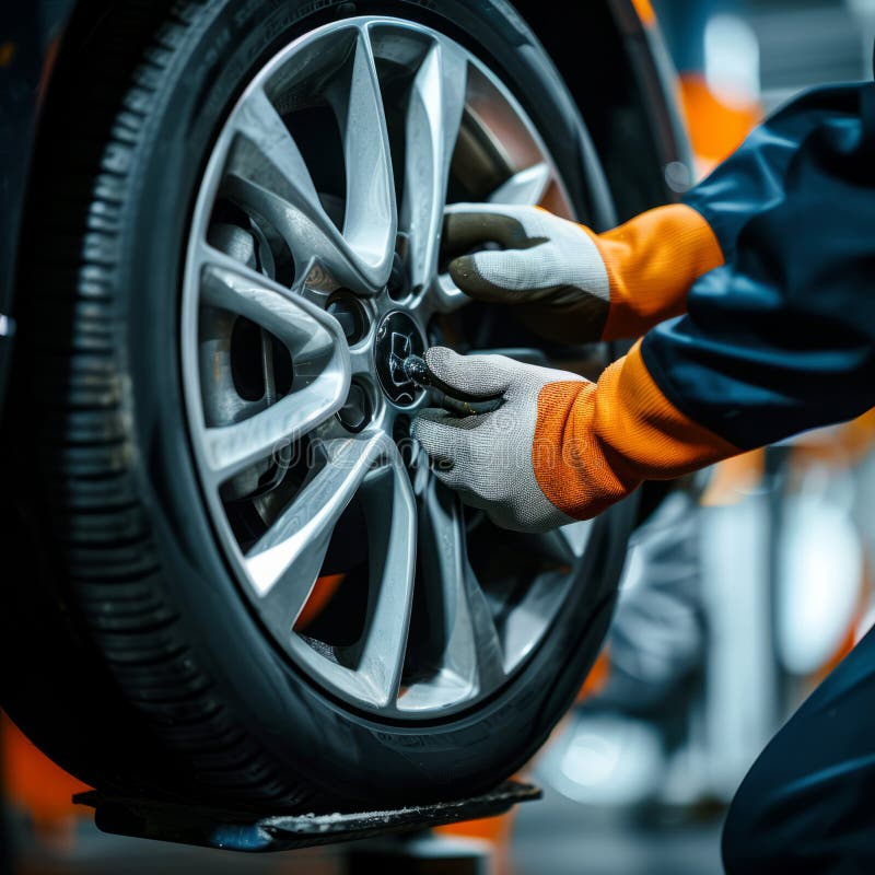 Tire Service. Replacing a Car Wheel Stock Illustration - Illustration ...