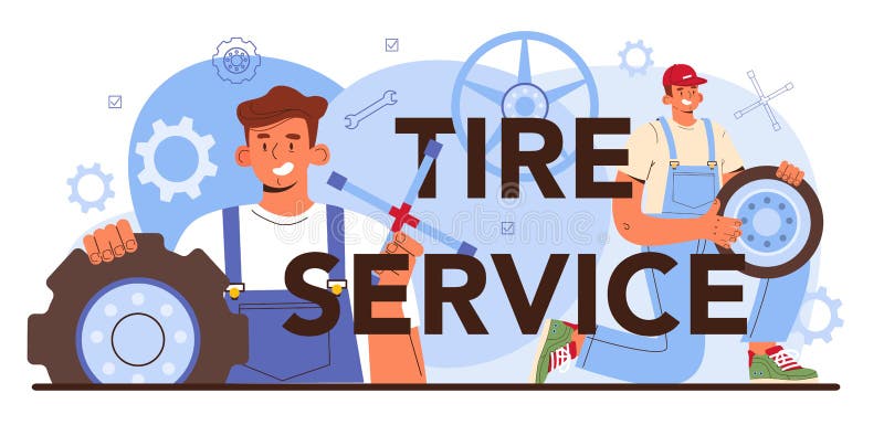 Car Tire Service. Worker Changing a Tire of a Car Stock Vector ...