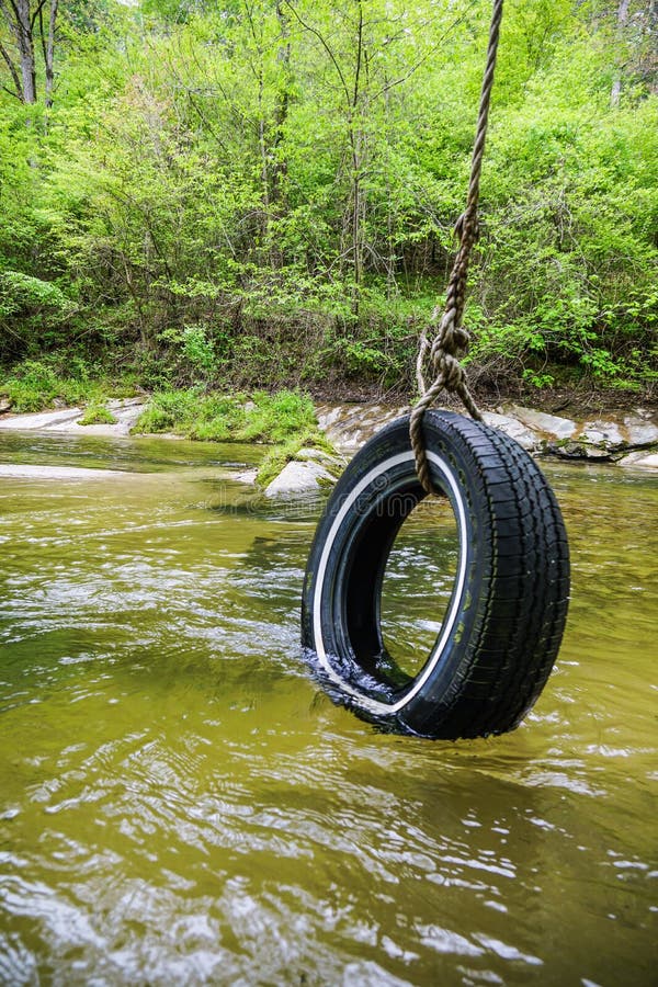 Tire Swing Hanging from a Rope in a River Stock Photo - Image of rope ...