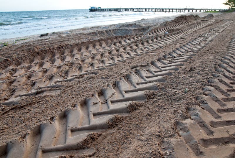 Tire track on sand beach stock image. Image of imprint - 34177901
