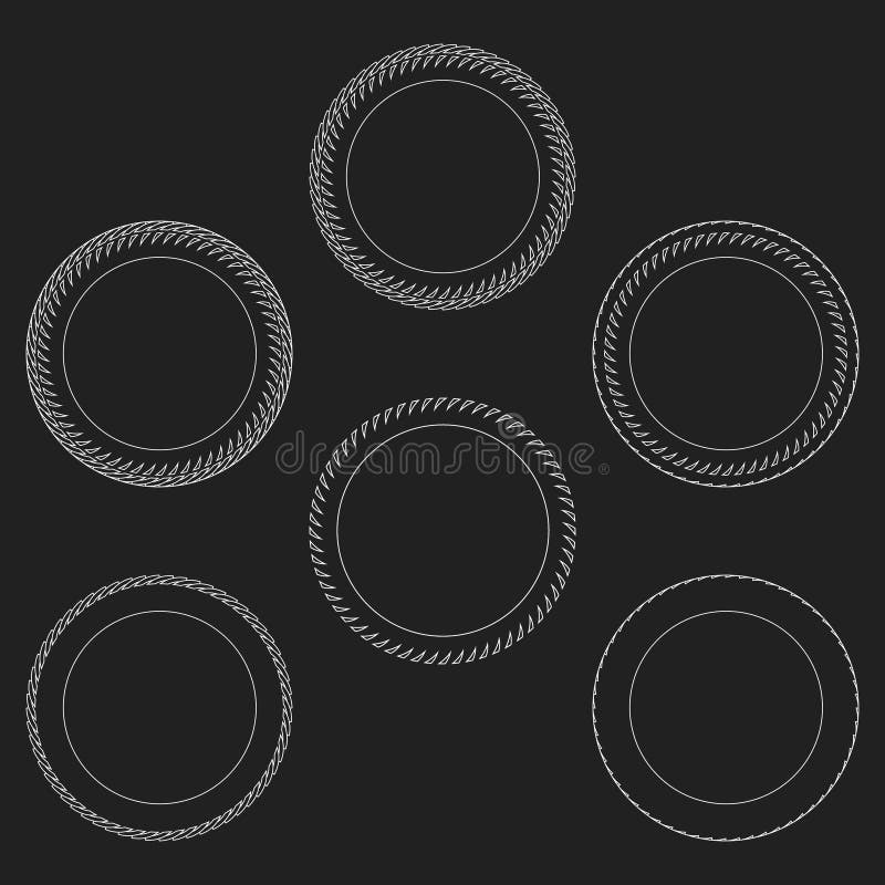 Tire Track Vector Round Border Frame Set. Overlay Logo Design Frame ...
