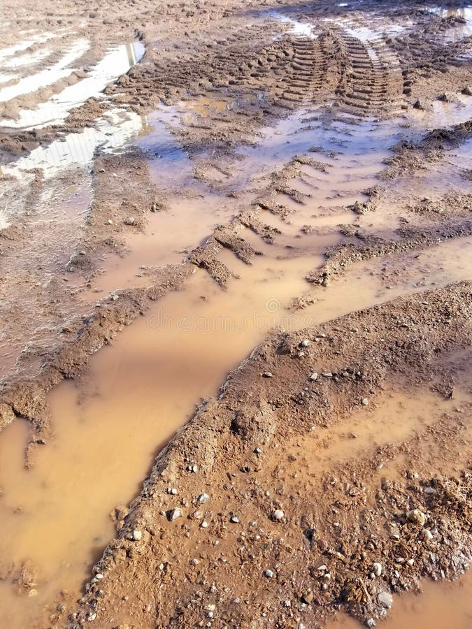 Tire tracks in the mud. stock photo. Image of imprints - 114096674