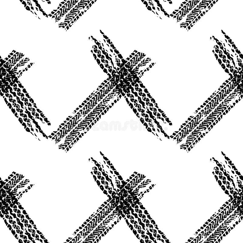 Tire Tracks Seamless Background or Pattern. Wheels Print with Grunge ...