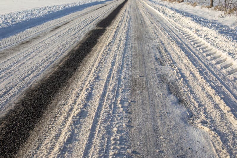 Tire Tracks in the Snow and Ice. Stock Photo - Image of slippery, trace ...