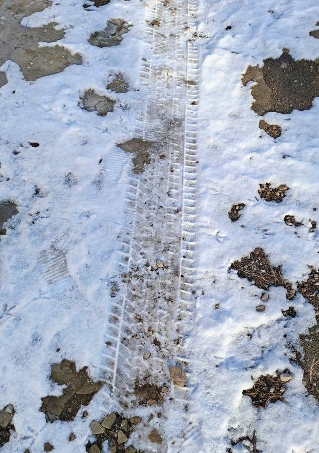 Car Tire Tracks in the Snow Stock Photo - Image of concrete, nature ...