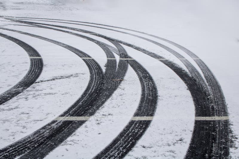 Tire Tread Marks on Fresh Snow Fall Driveway Stock Photo - Image of ...