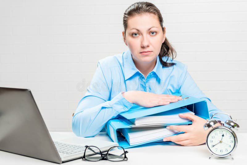 The Tired Accountant Works Overtime in the Office during Stock Photo ...
