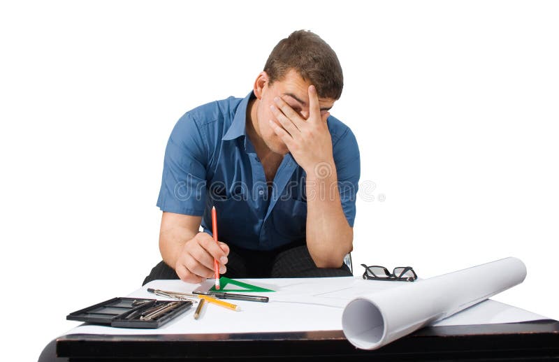 Tired architect on the job stock photo. Image of industry - 31314576