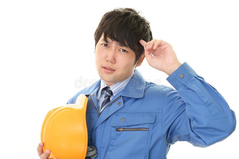 Tired Asian worker stock photo. Image of frustrated, male - 91763294