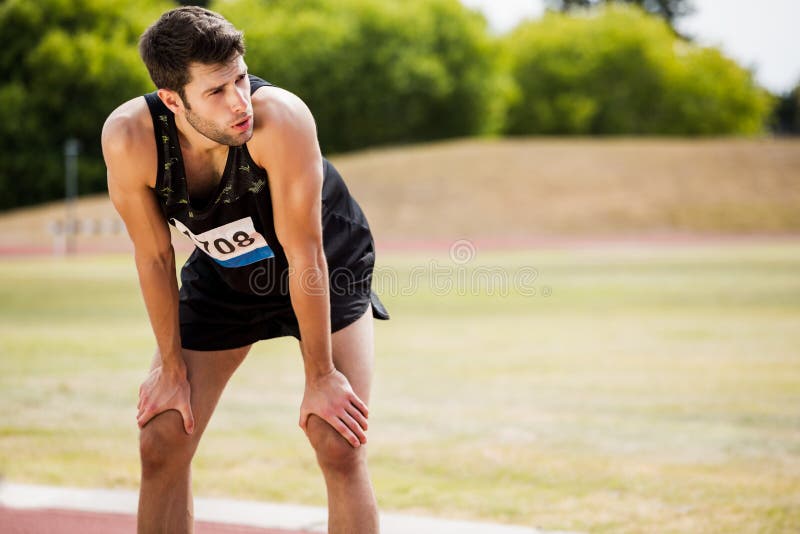 Tired Athlete Standing on Running Track Stock Photo - Image of physical ...