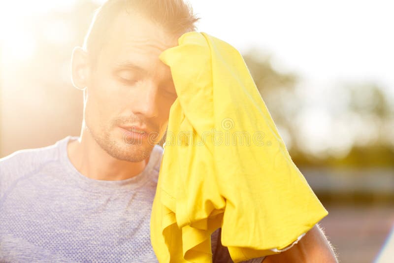 Tired Athletic Man Wiped Towel after Workout Stock Image - Image of ...