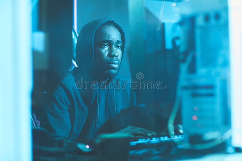 Tired Black Man Typing on Computer Stock Image - Image of data ...