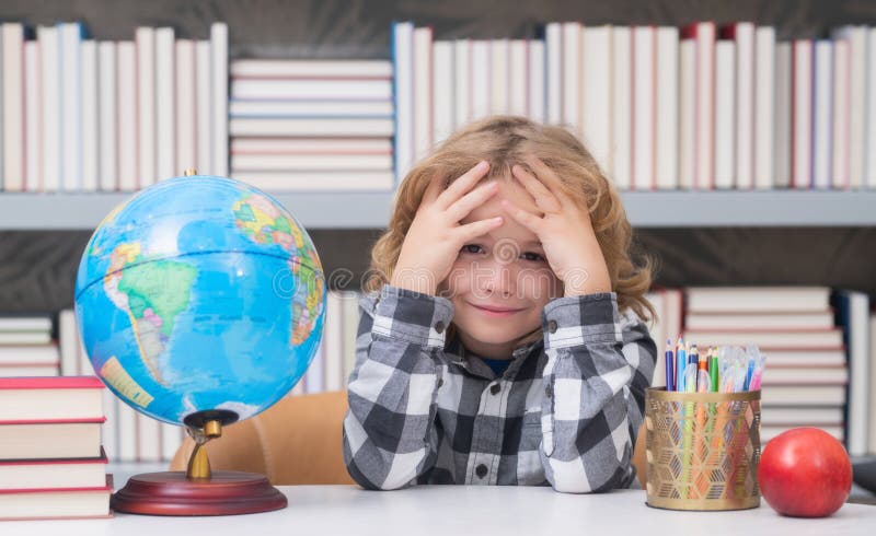 Tired and Bored Pupil. School Kid Student Learning, Study Language or ...