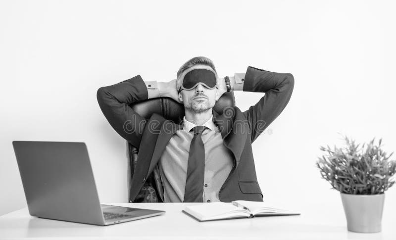 Tired Boss Relax in Sleep Mask at Workplace Stock Image - Image of ...