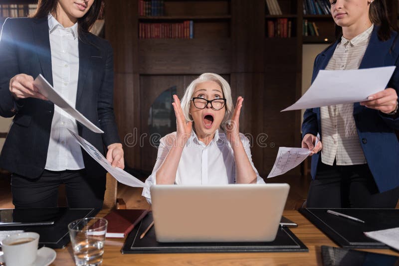 Tired Boss and Her Female Colleagues Posing in Office Stock Image ...