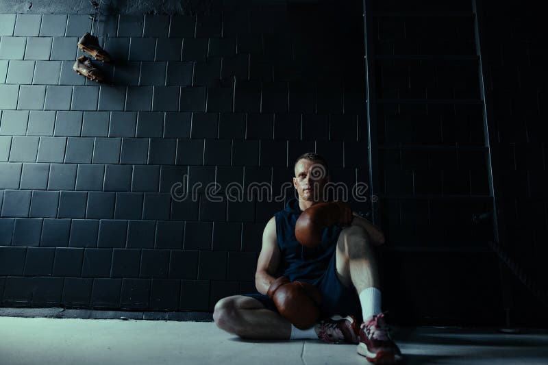 Tired Boxer Resting in Gym after Exercising Stock Image - Image of ...