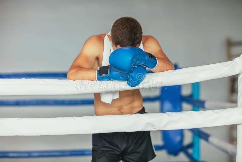 Tired Boxer Resting in Boxing Ring Stock Photo - Image of rope ...