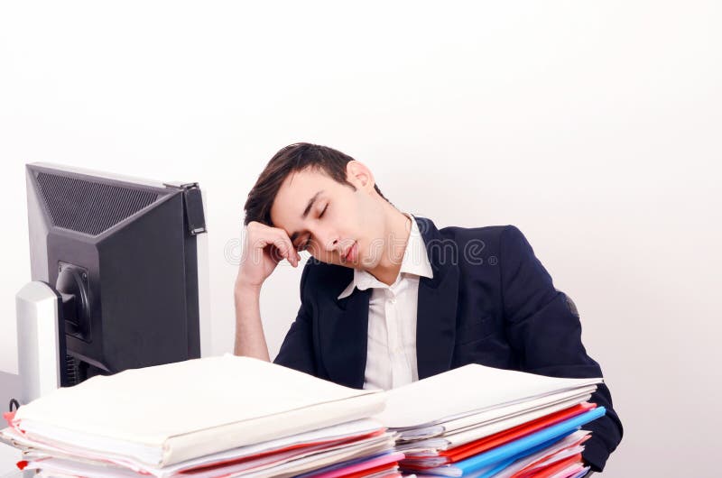 Tired Business Man Sleeping at Work. Stock Image - Image of paperwork ...