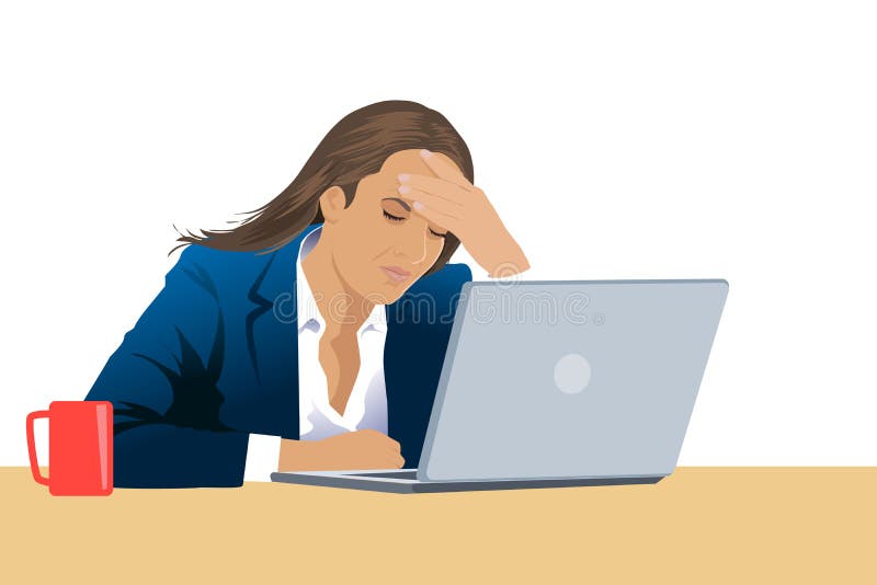 Tired Business Woman with Headache at Office, Feeling Sick at Work, Copy Space. Vector Stock ...