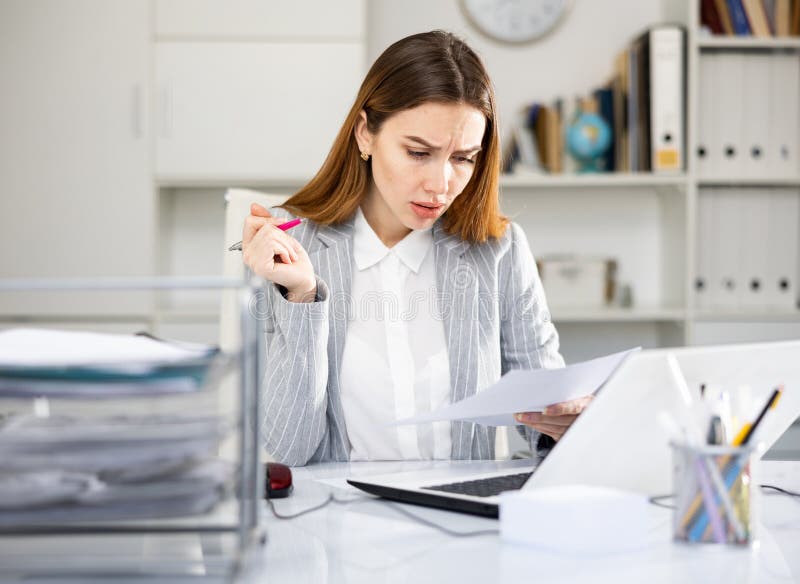 Tired Business Woman Working at the Computer in Office Stock Photo ...