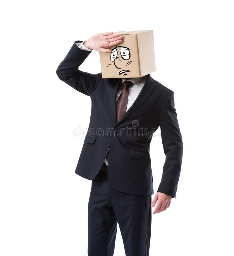 Tired Businessman with Cardboard Box on Head Stock Image - Image of ...