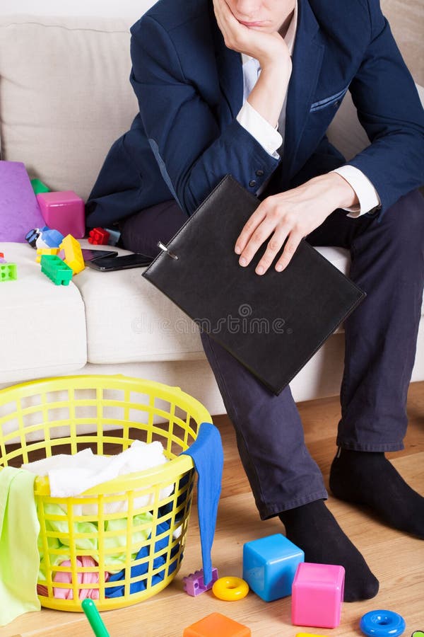 Tired Businessman Cleans Up the Mess in the House Stock Photo - Image ...