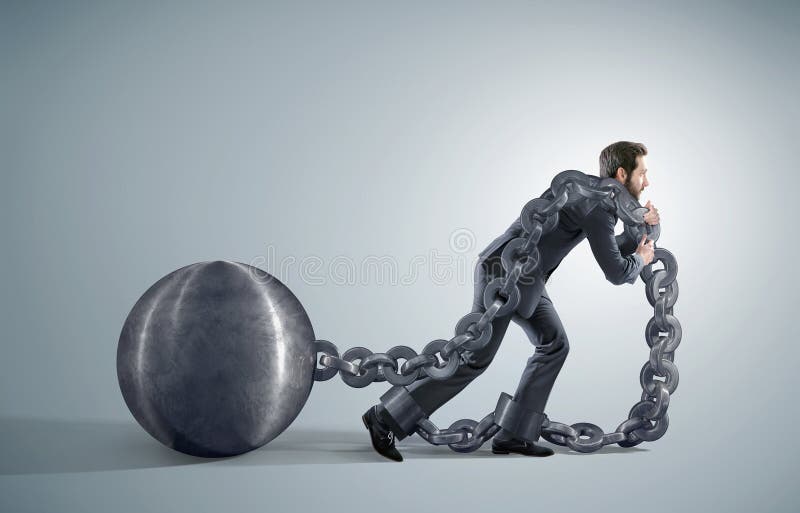Tired Businessman Dragging Heavy Chains Stock Photo - Image of loan ...