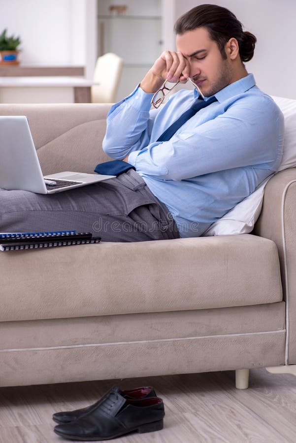 Tired Businessman Employee Working from Home Stock Photo - Image of ...