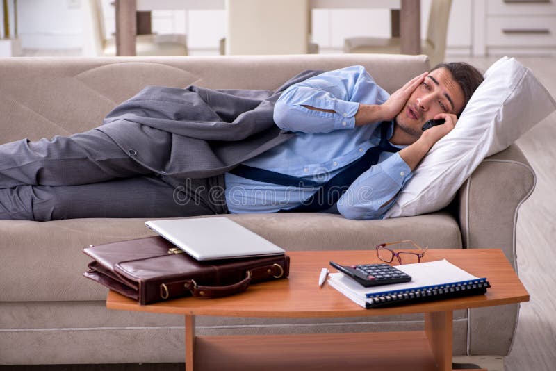 Tired Businessman Employee Working from Home Stock Image - Image of ...