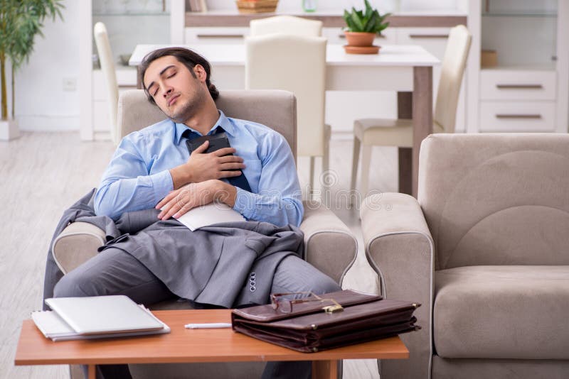 Tired Businessman Employee Working from Home Stock Photo - Image of ...