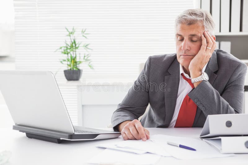 Tired Businessman Falling Asleep at Desk Stock Image - Image of mature ...