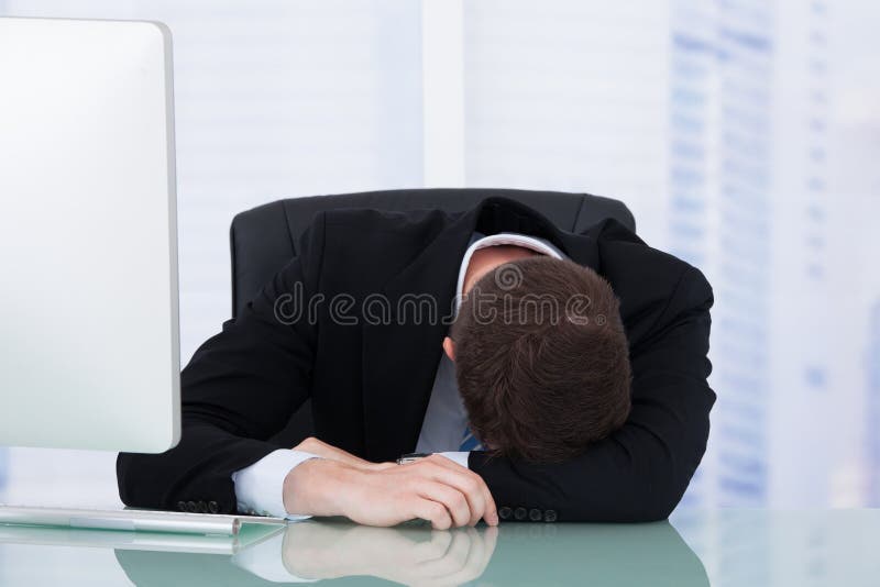 Tired Businessman Resting at Office Desk Stock Image - Image of ...