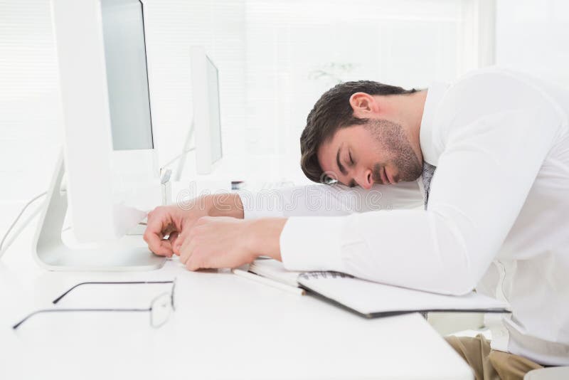 Tired Businessman Sleeping on Keyboard Stock Image - Image of asleep ...