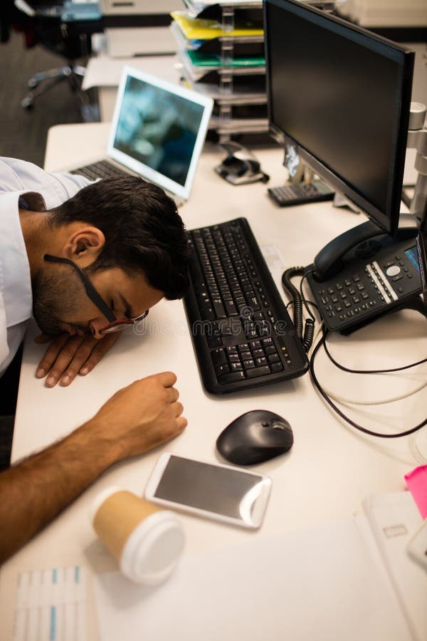 Tired Businessman Sleeping in Office Stock Image - Image of focus ...
